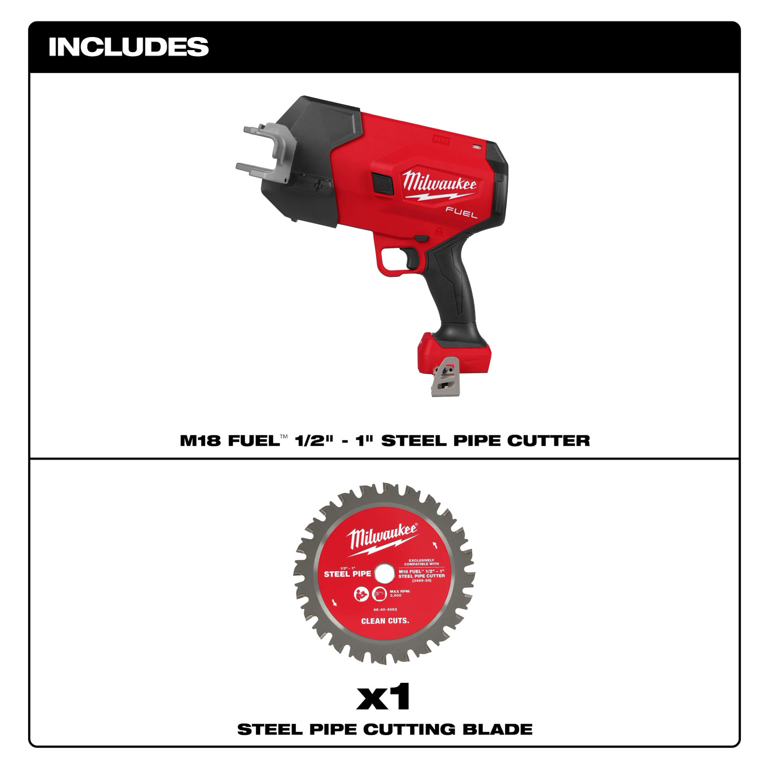 Milwaukee 3469-20 M18 FUEL™ ½”-1” Steel Pipe Cutter (Bare Tool) - H To ...